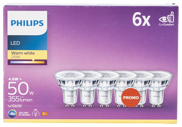 PHILIPS PHILIPS SPOT LED GU10 4,6W 6 STUKS: test, prijzen en specificaties