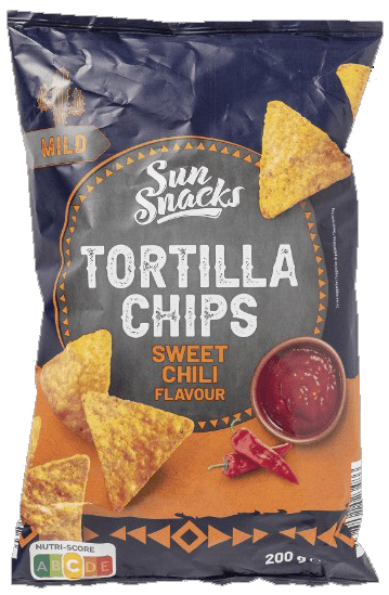 SUN SNACKS (ALDI) Tortilla chips sweet chili flavour gezondheidsscore ...